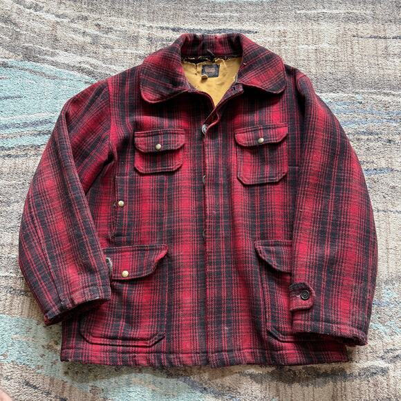 Woolrich | Jackets & Coats | Vintage 93s Woolrich Red Black Buffalo Plaid Wool Mackinaw Jacket ...